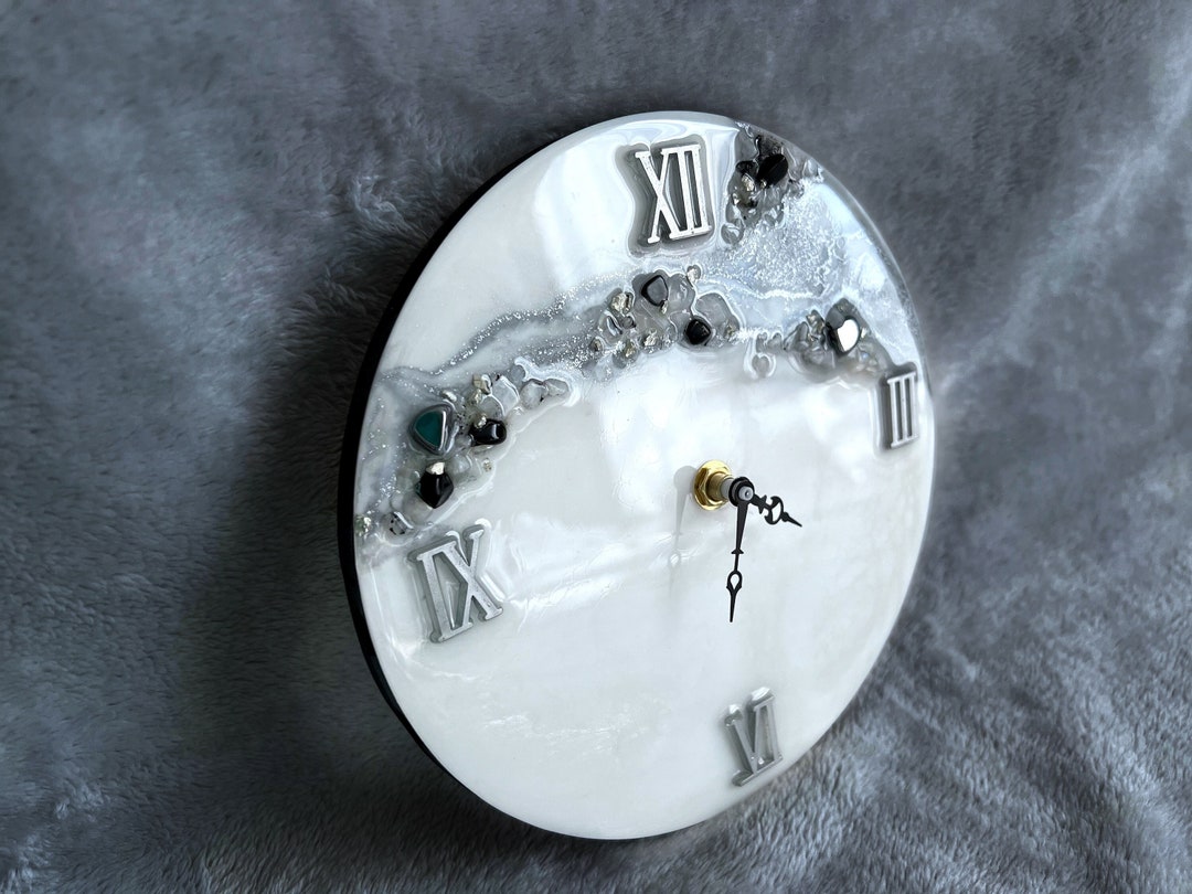 Silver White Resin Clock Oversized Modern Living Room Decor. - Etsy