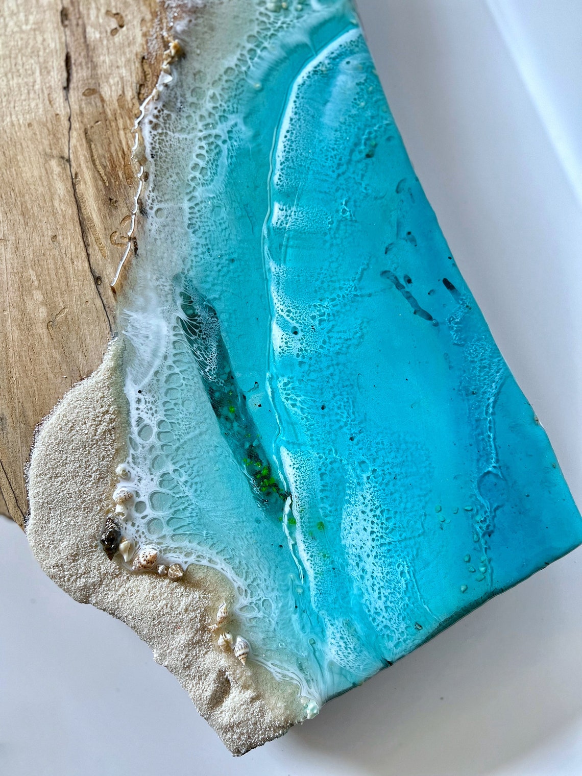 Blue Ocean Resin Art on Wood Slice. Resin Wave Art, Beach House Decor ...