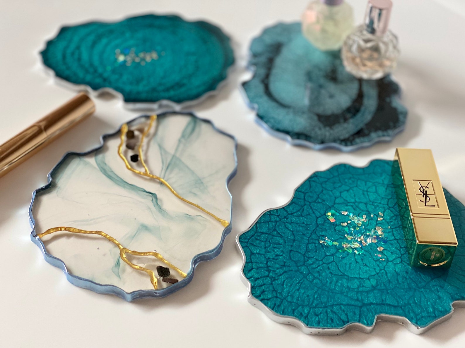 Teal Agate Coaster Set Geode Coasters Resin Coasters Christmas Gift ...