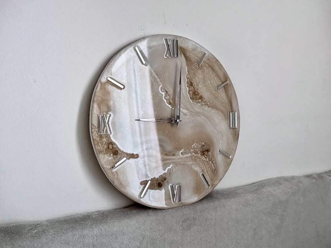 Large Wall Clock, Beige Wall Clock Unique, Oversized Wall Clock, Resin ...