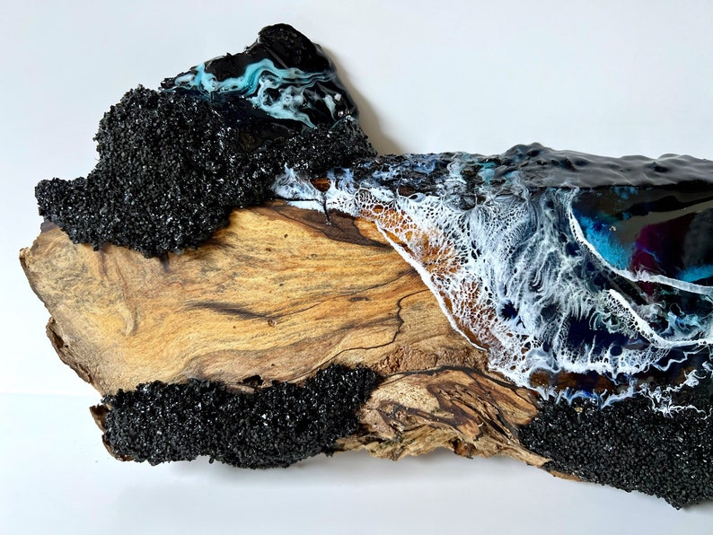Black Ocean Resin Wood Art. Beach House Resin Artwork. Stormy Sea Resin ...