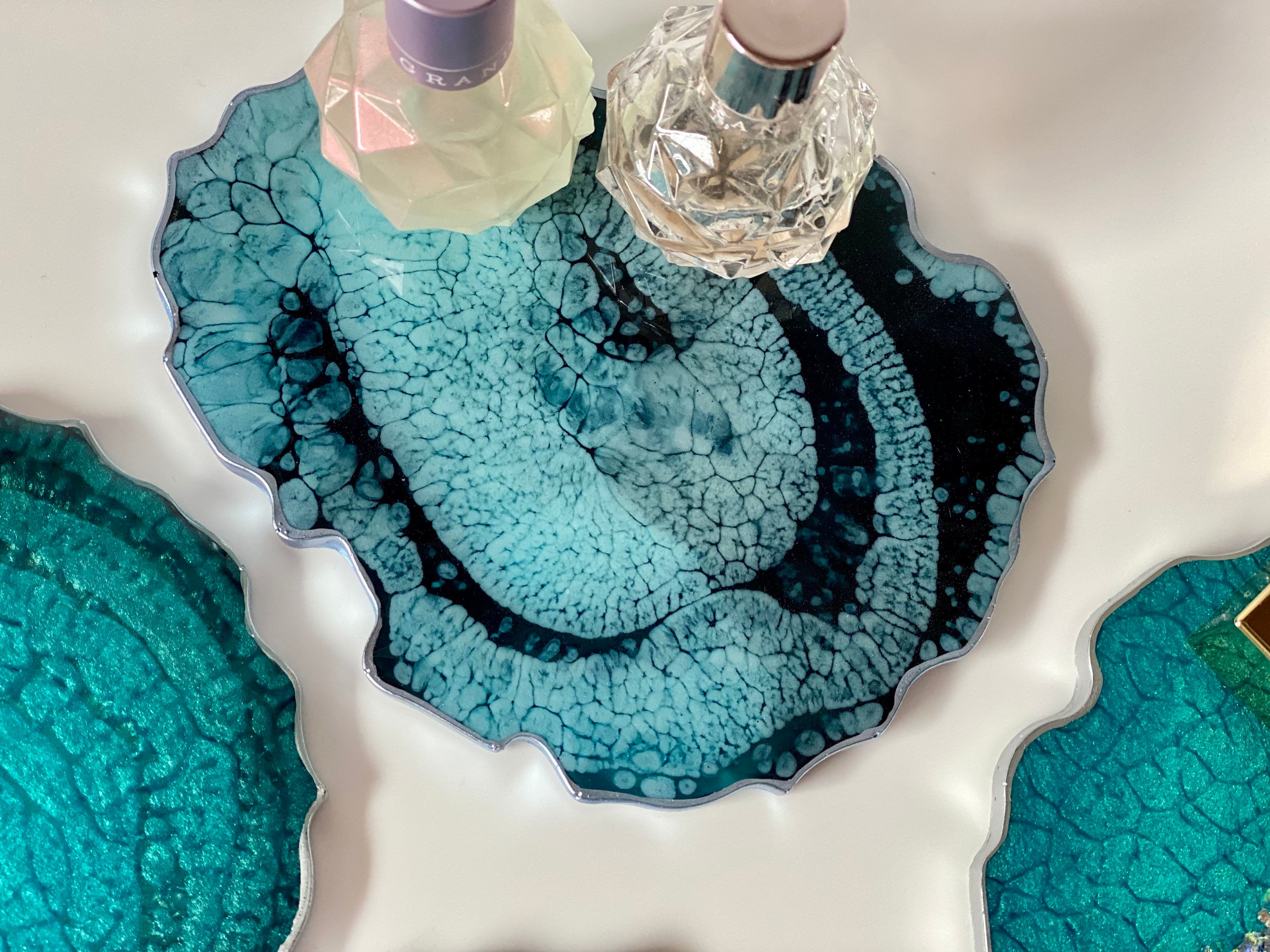 Teal Agate Coaster Set Geode Coasters Resin Coasters Christmas Gift ...