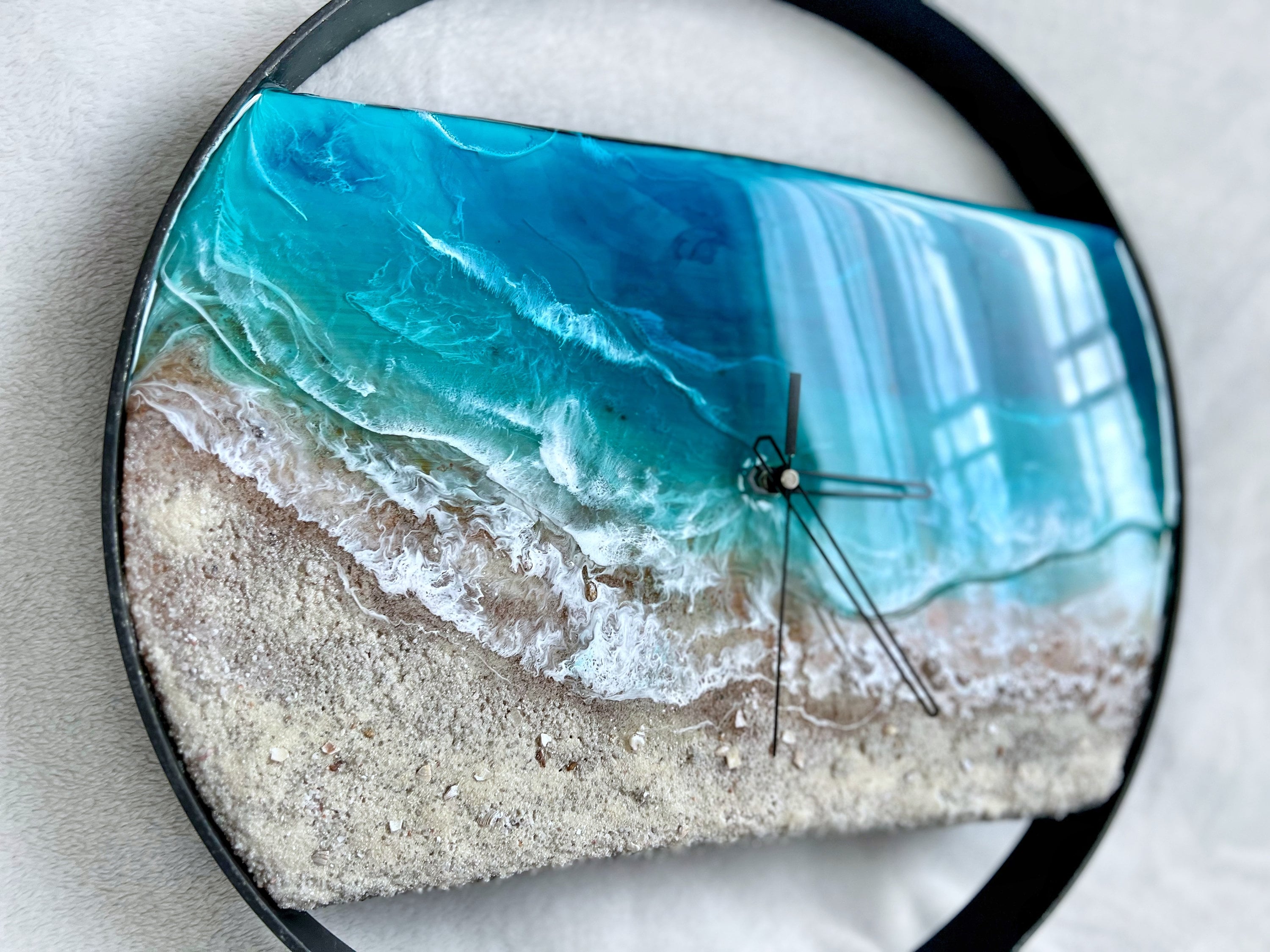 Resin Ocean Wall Clock, Beach Wood Clock, Sea Resin Ocean Art. Coastal ...