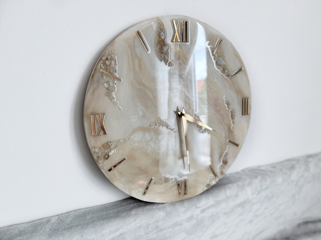 Oversized Wall Clock, Beige Wall Clock Unique, Large Wall Clock, Resin ...