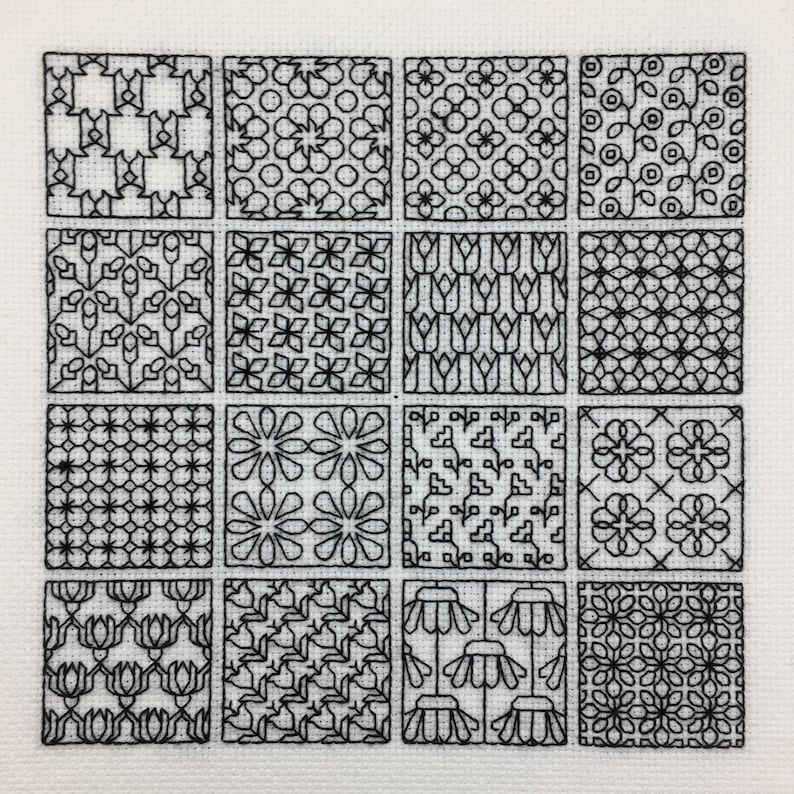 Blackwork Pattern PDF Blackwork Embroidery Chart Botanical - Etsy UK