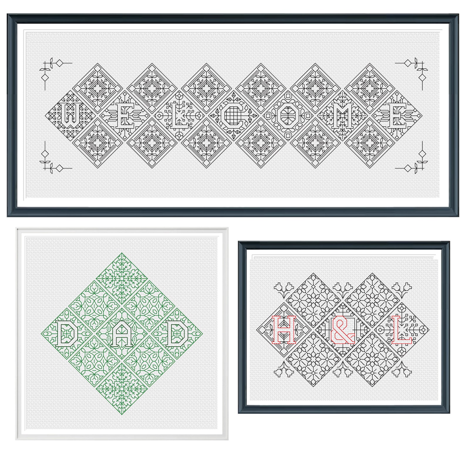 Botanical Alphabet Blackwork Pattern, PDF Blackwork Alphabet, PDF ...