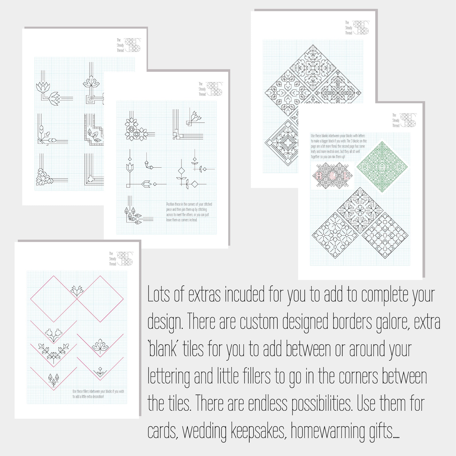 Botanical Alphabet Blackwork Pattern, PDF Blackwork Alphabet, PDF ...