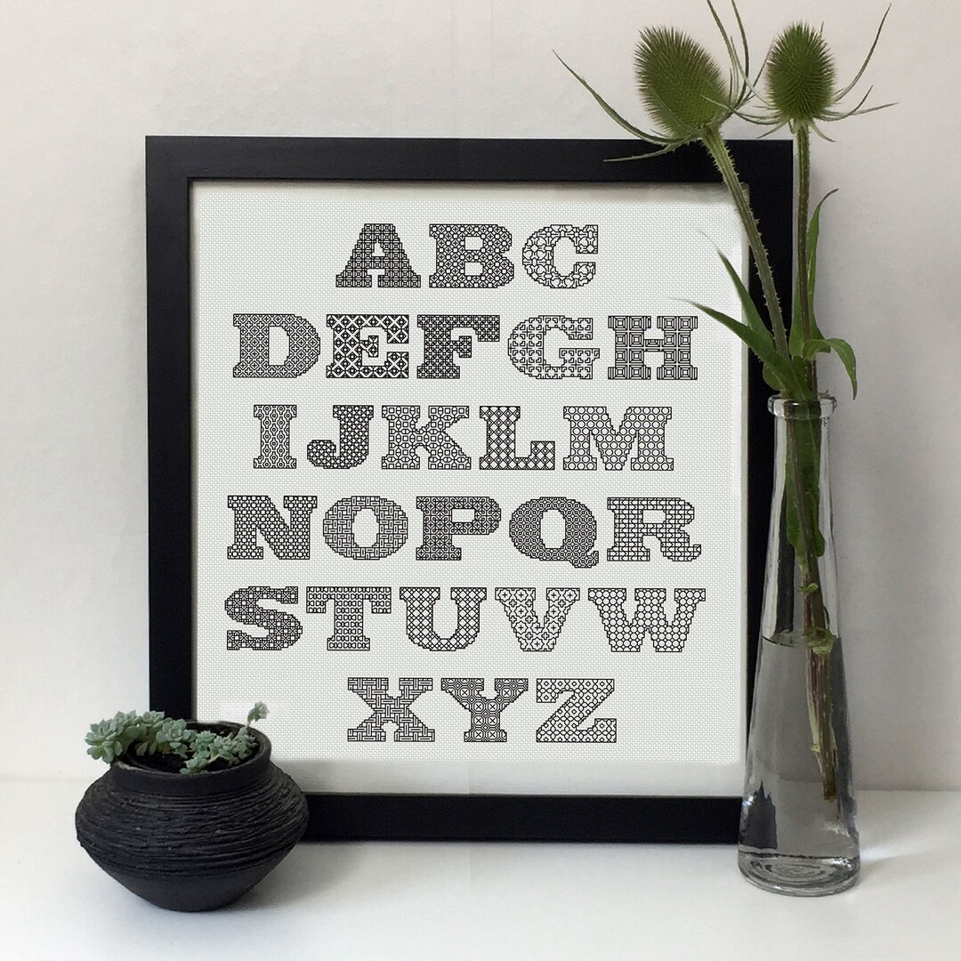 Blocky Blackwork Alphabet, PDF Blackwork Font Chart. PDF Blackwork ...