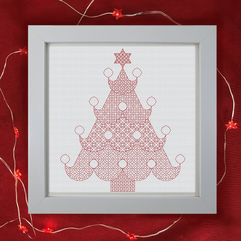 Christmas Tree Christmas Blackwork. Blackwork Embroidery - Etsy