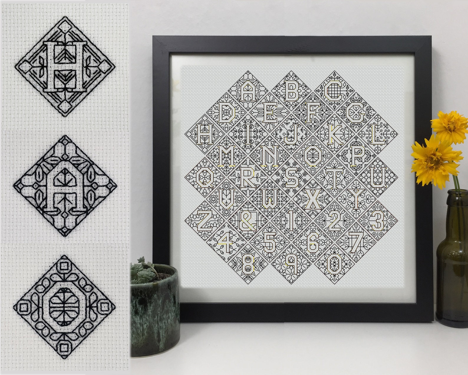 Botanical Alphabet Blackwork Pattern, PDF Blackwork Alphabet, PDF ...