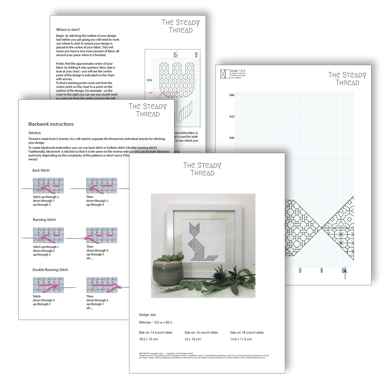 Cat Tangram Blackwork Pattern, PDF Blackwork Embroidery Chart ...