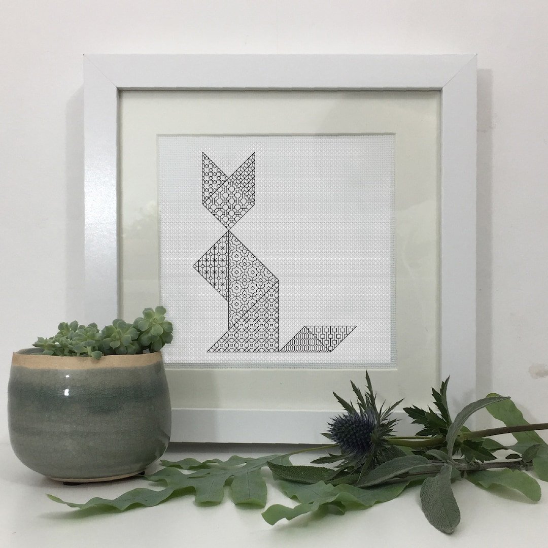 Cat Tangram Blackwork Pattern, PDF Blackwork Embroidery Chart ...