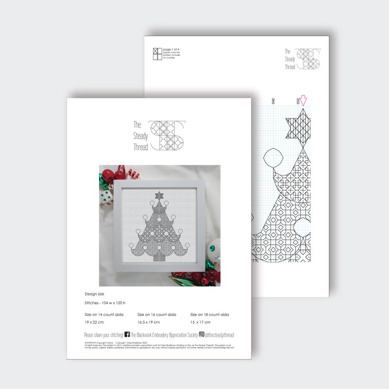 Christmas tree Christmas blackwork. Blackwork embroidery | Etsy