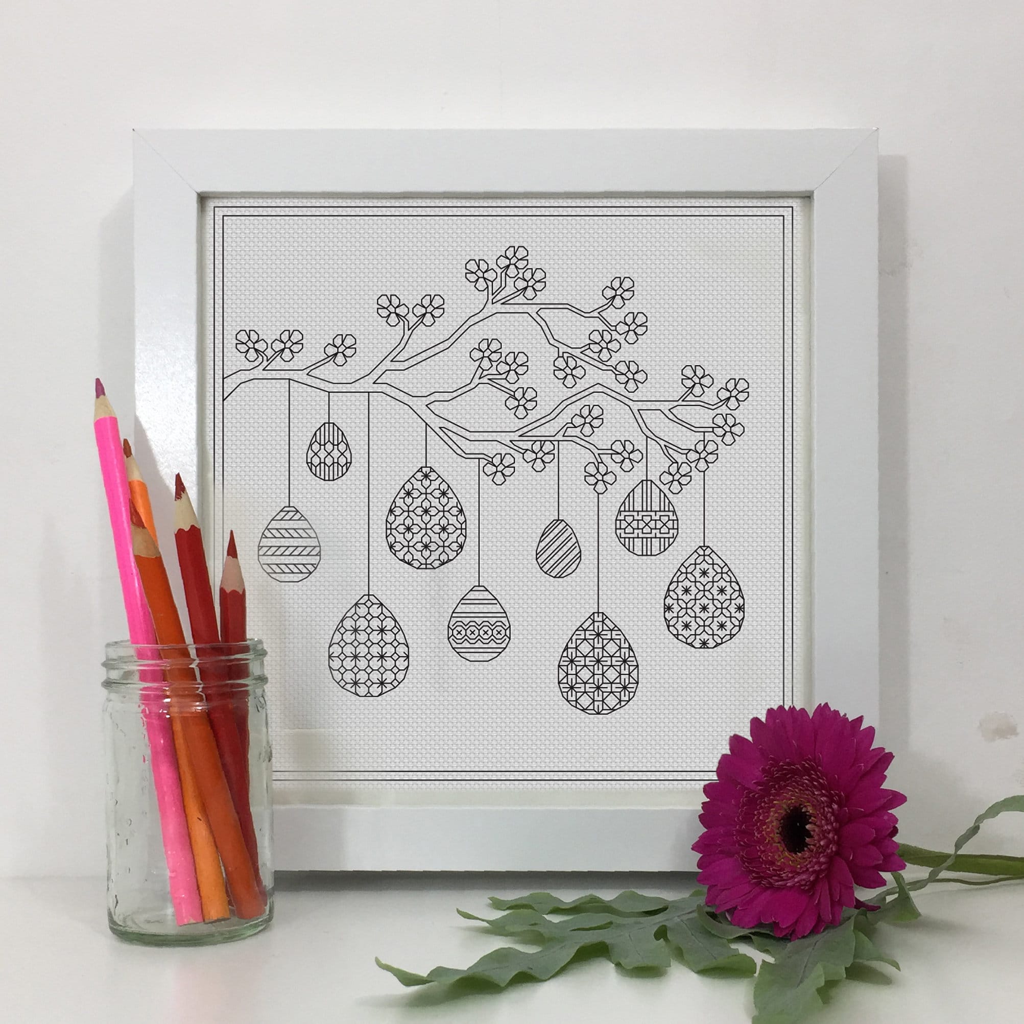 Blackwork Easter Branches Pattern PDF Blackwork Embroidery - Etsy