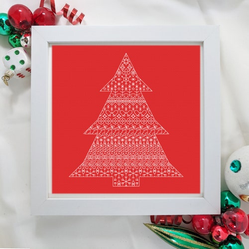 Traditional Christmas Tree Blackwork Chart - Etsy