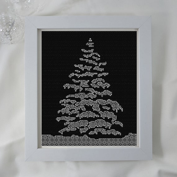 Sparkly Tree Christmas Blackwork PDF Blackwork. Blackwork - Etsy