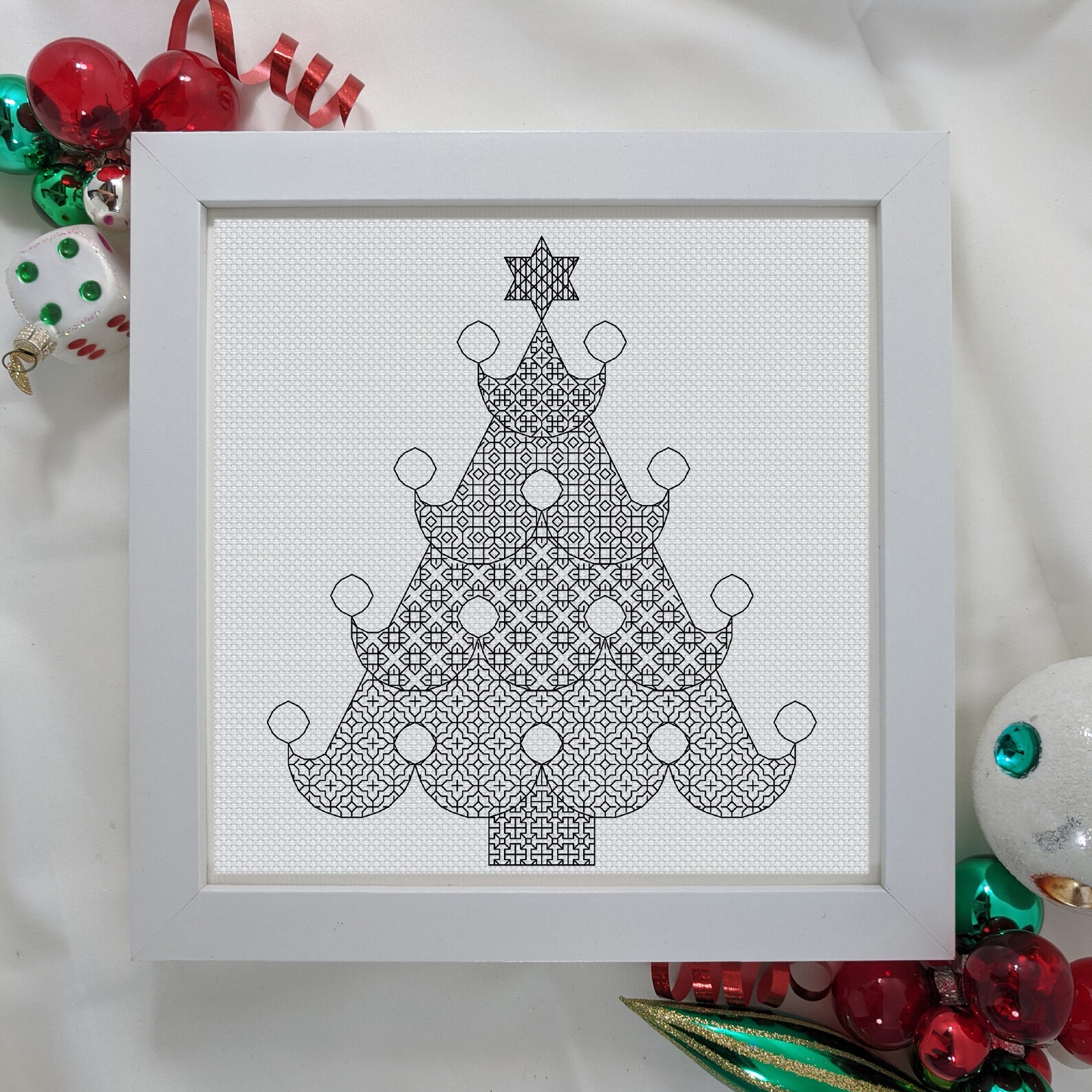 Christmas Tree Christmas Blackwork. Blackwork Embroidery - Etsy