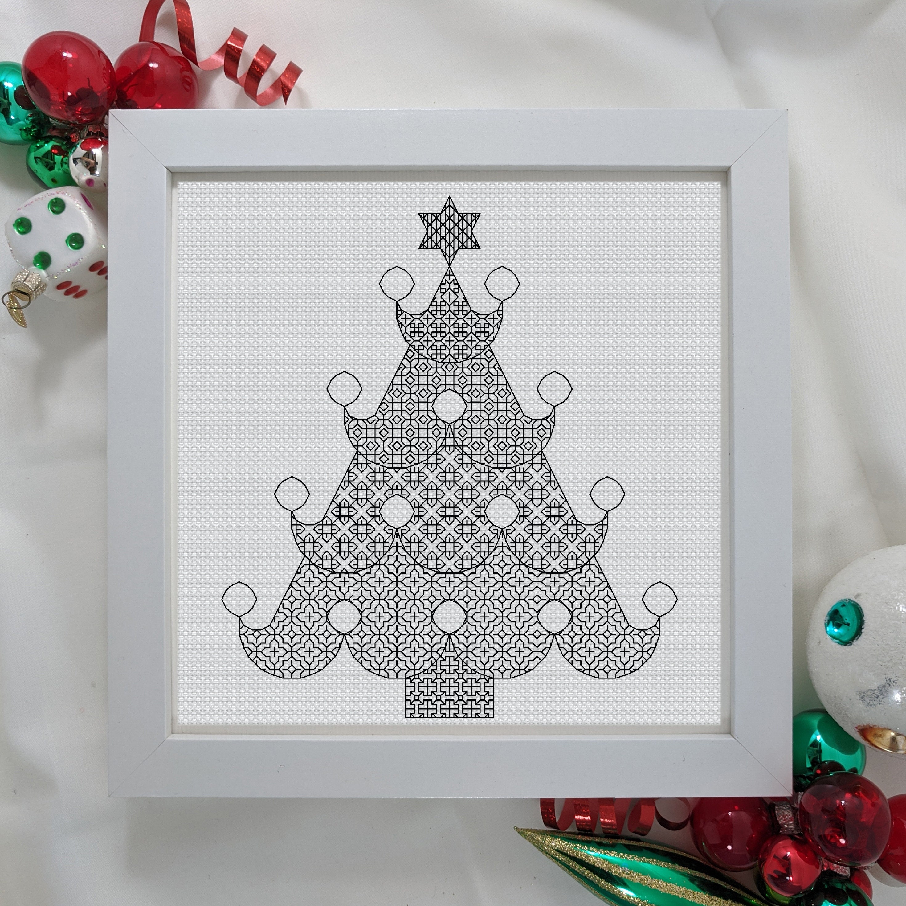 Christmas Tree Christmas Blackwork. Blackwork Embroidery - Etsy