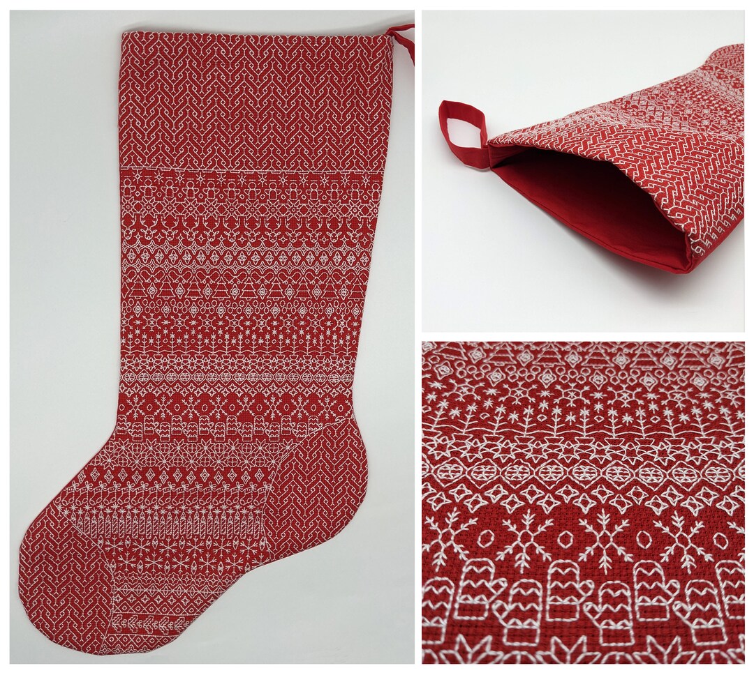 Blackwork Embroidery Christmas Stocking. Fully Lined With Photo/video ...