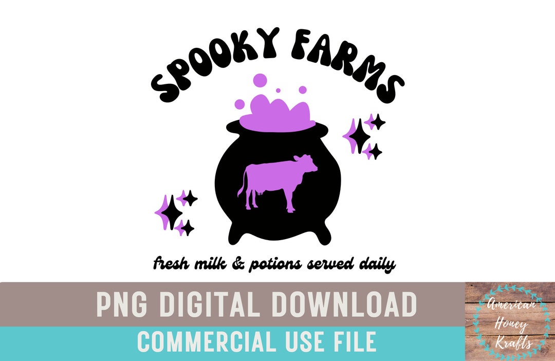 Spooky Farms PNG Western Potions Retro Fall Cow Halloween Shirt Design ...