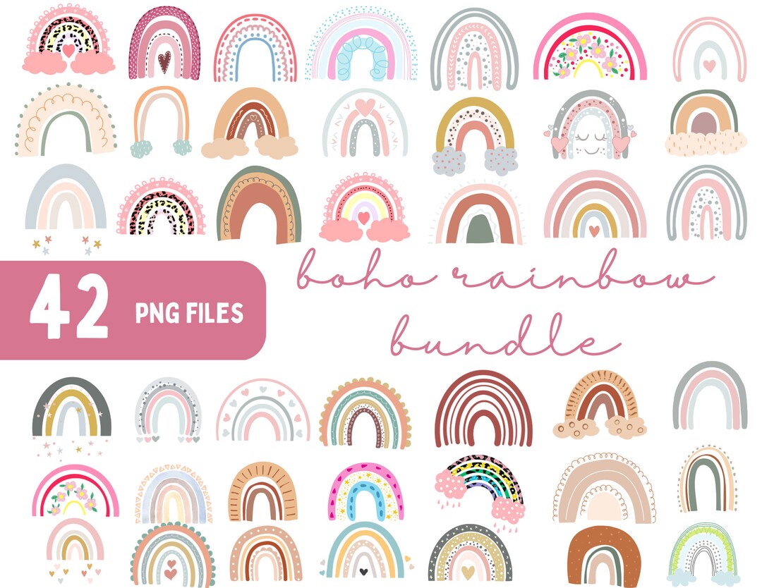 Boho Rainbow Bundle PNG Sublimation Boho Rainbow Baby Cute Rainbow ...
