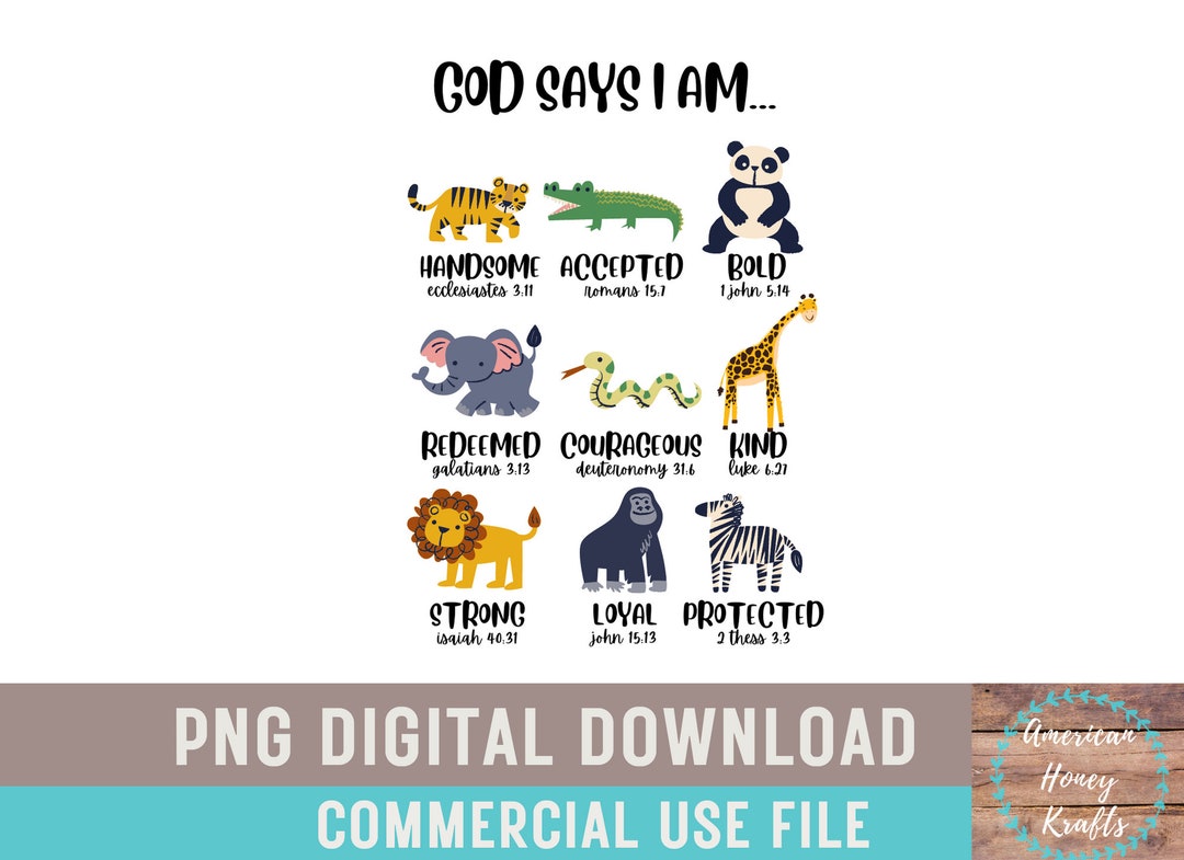 God Says I Am Positive Affirmation Zoo Animals Sublimation Design PNG ...