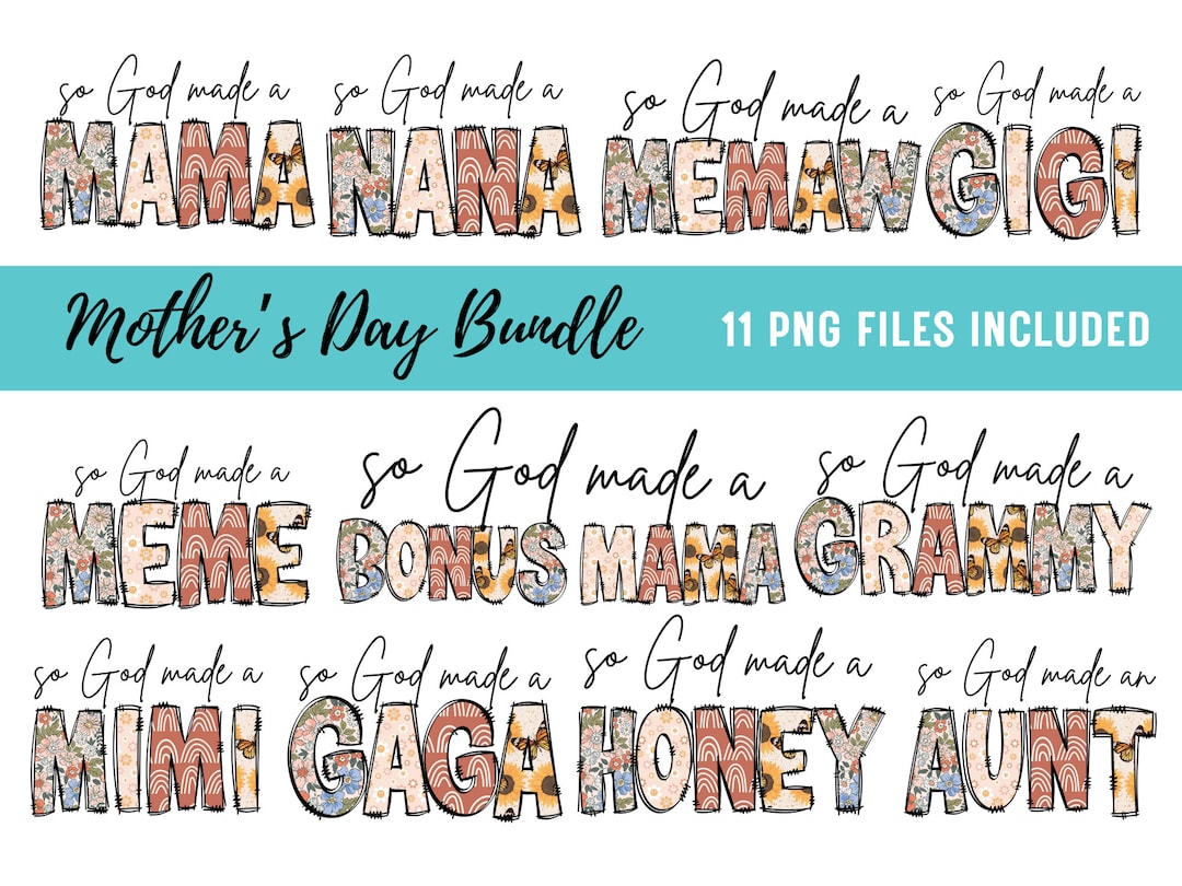 So God Made A Mama Bundle PNG Boho Mama Mother's Day Floral Retro ...