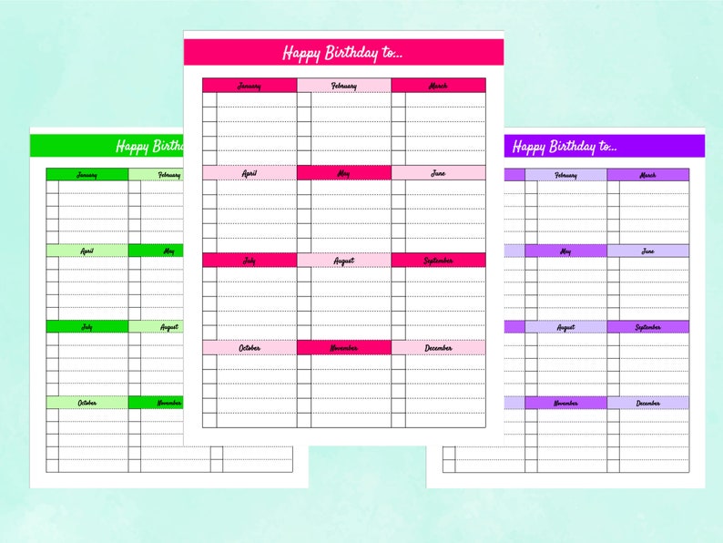 Birthday Tracker Printable Birthday Planner Tracker PDF - Etsy