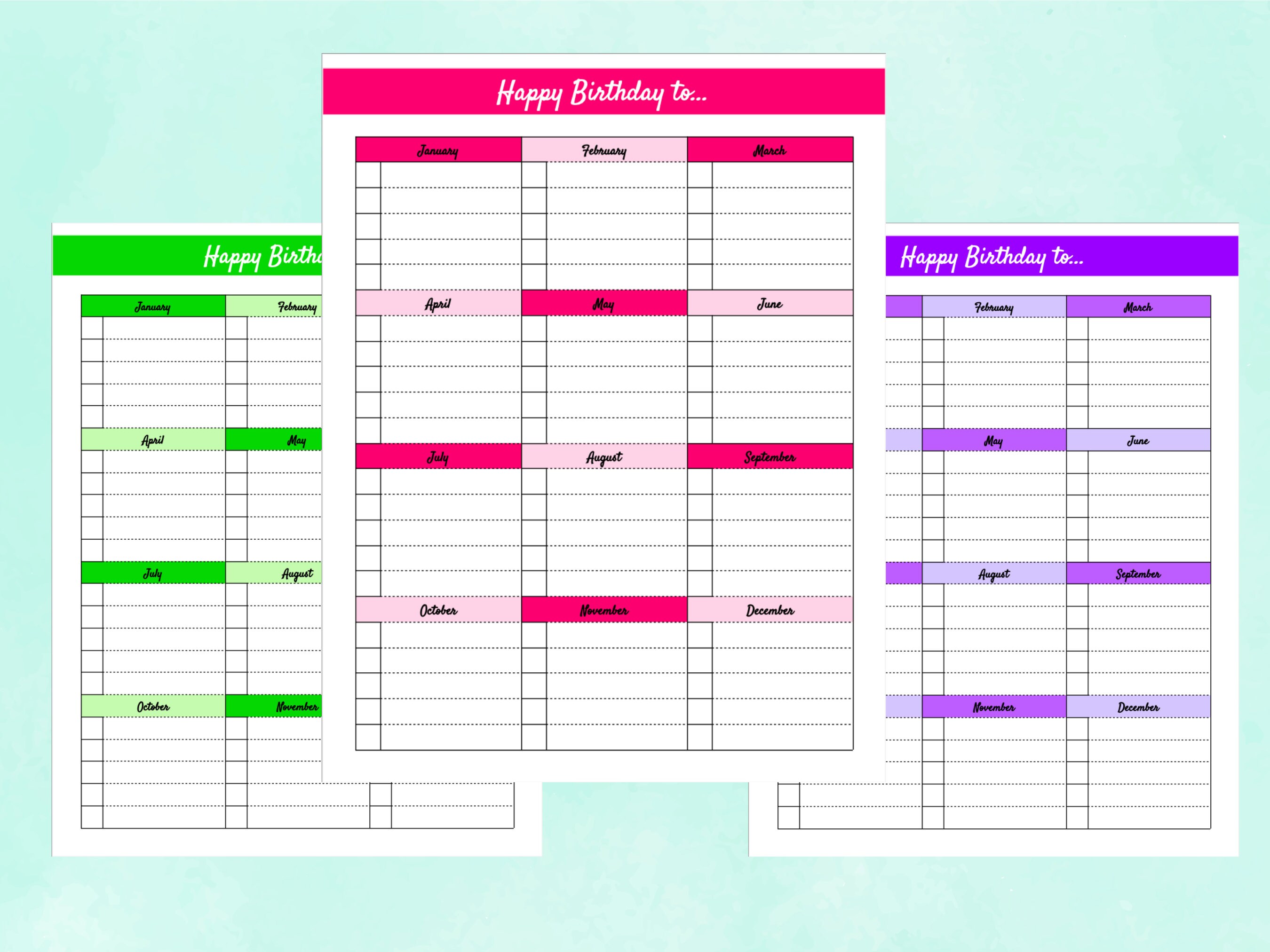 Birthday Tracker Printable, Birthday Planner Tracker, PDF Birthday ...