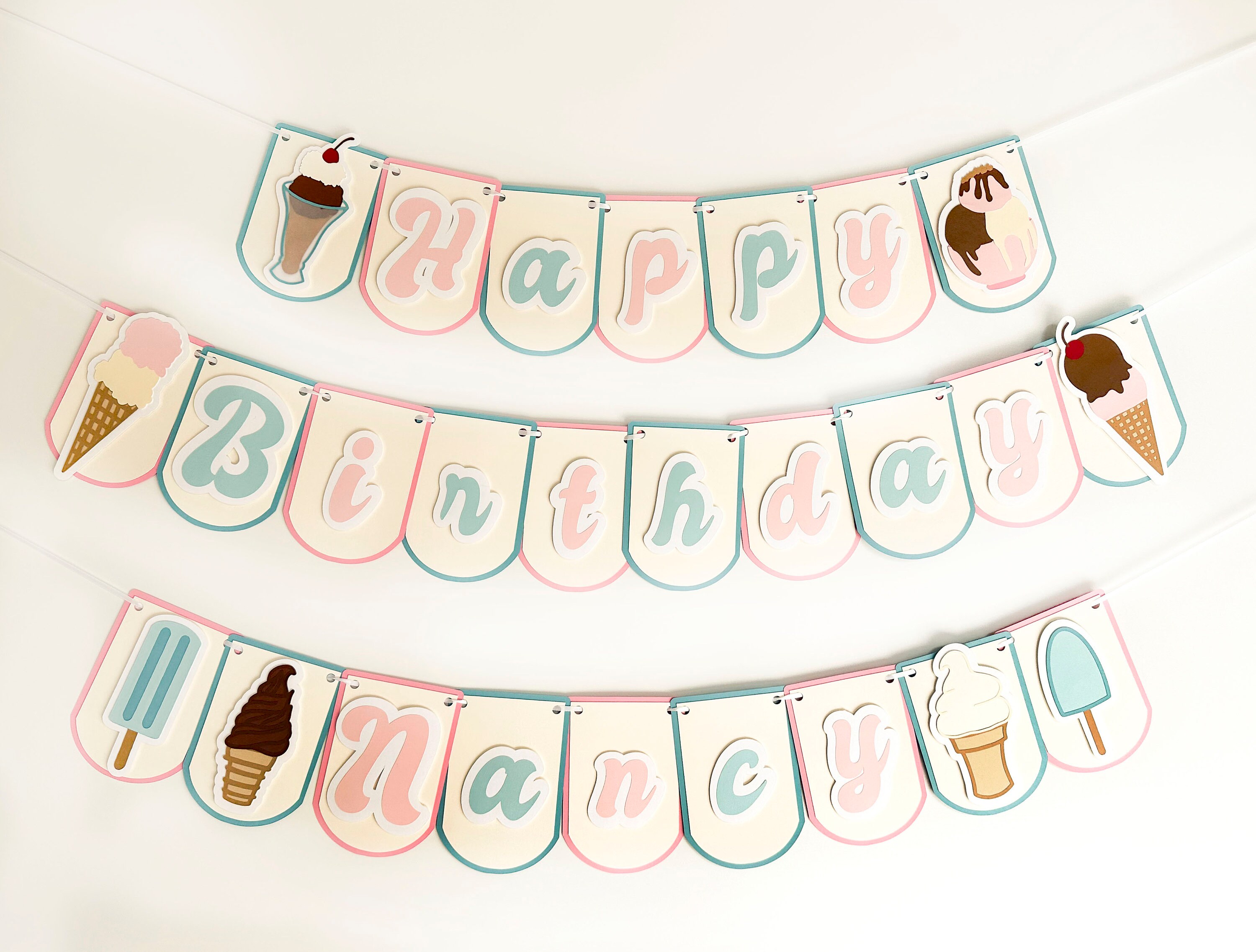 Ice Cream Party Banner Ice Cream Cones Popsicles Birthday Party Shower ...