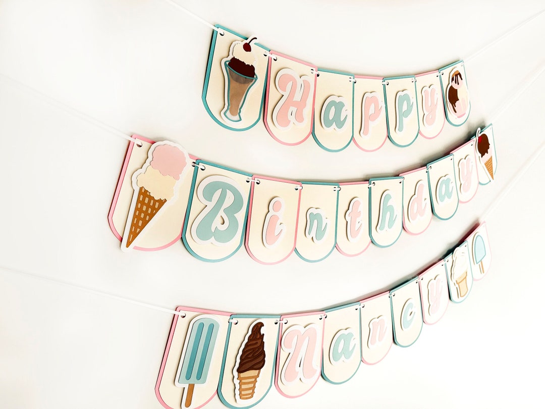 Ice Cream Party Banner | Ice Cream Cones | Popsicles | Birthday Party ...