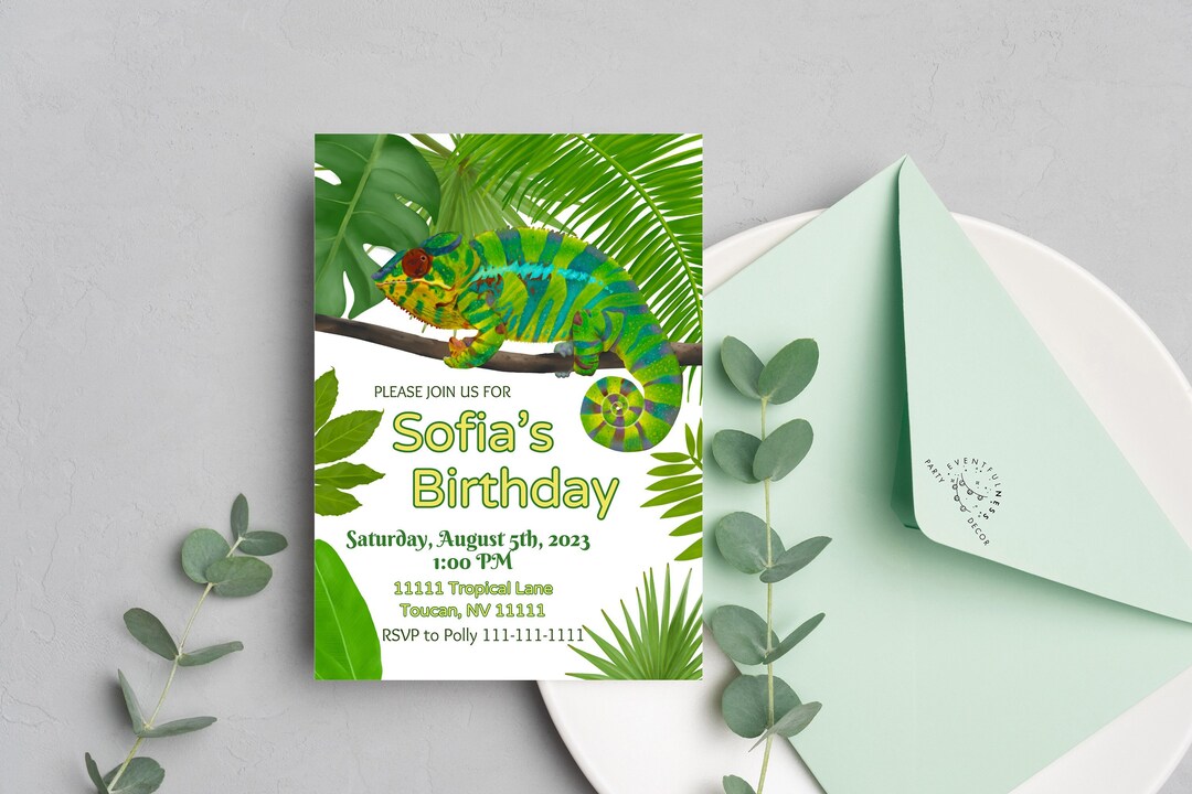 Chameleon Party Invitation | Rainforest | Digital Party Invite ...