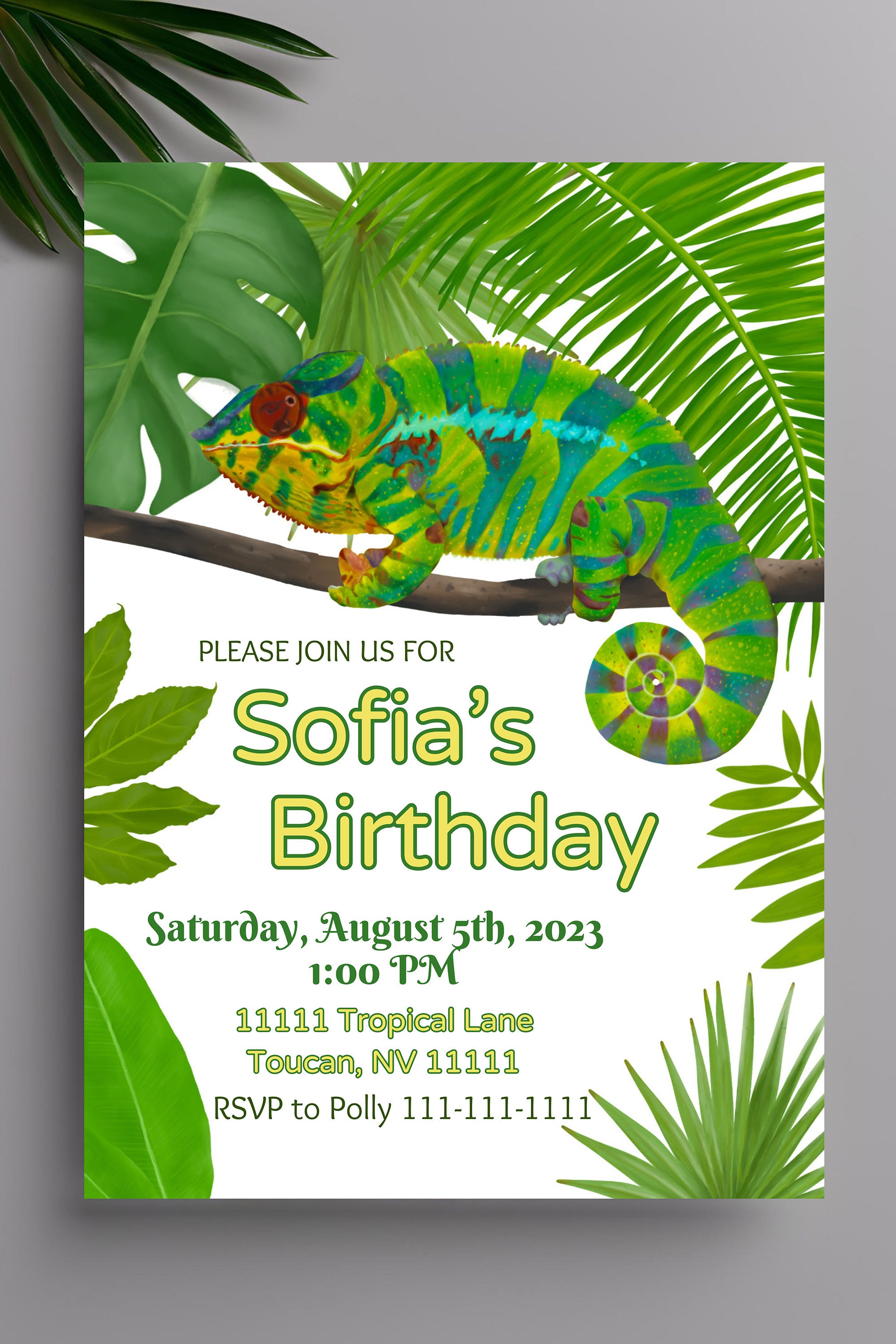 Chameleon Party Invitation | Rainforest | Digital Party Invite ...