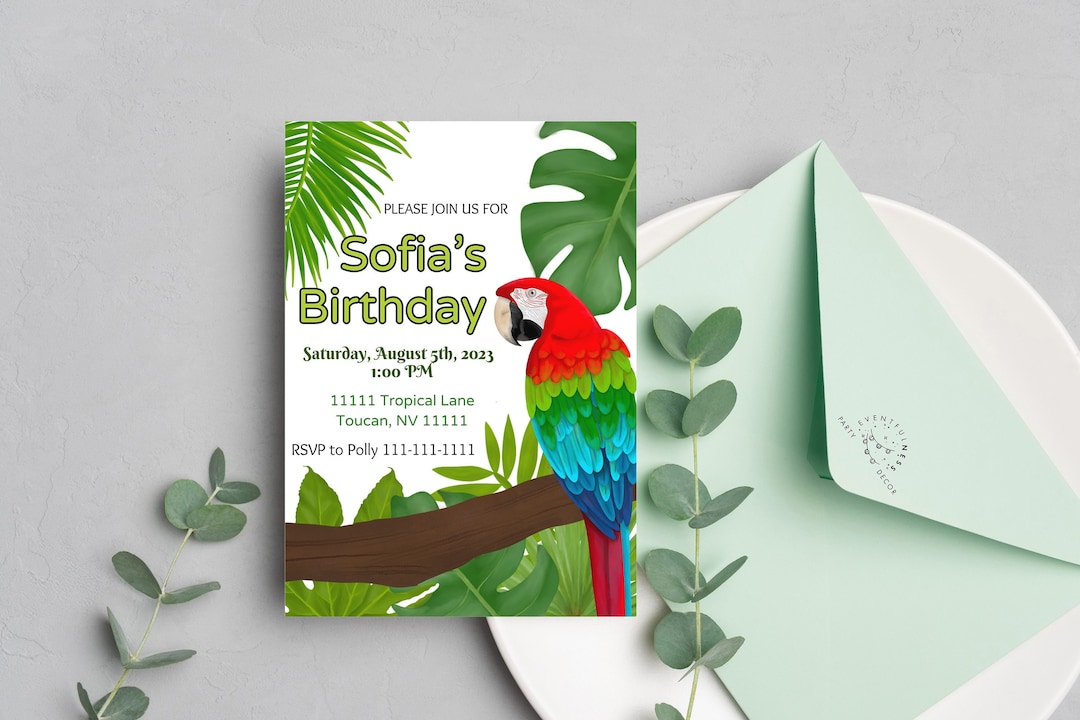 Parrot Party Invitation | Rainforest | Digital Party Invite | Birthday ...