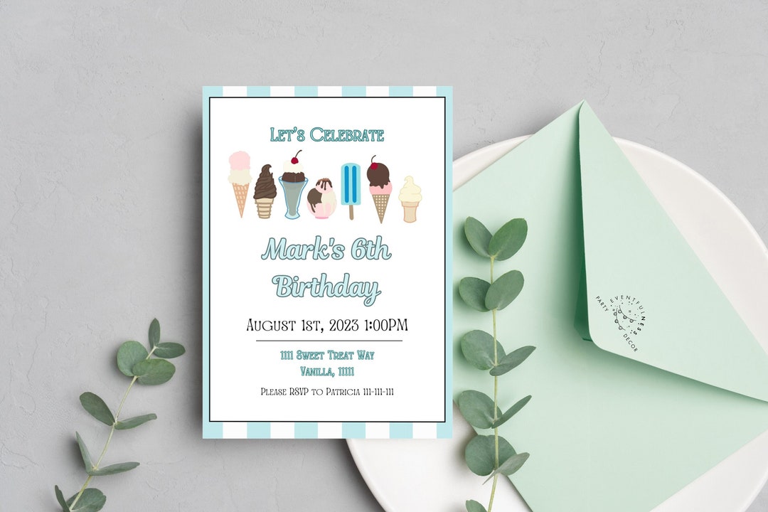 Blue Ice Cream Party Invitation | Ice Cream Birthday | Ice Cream Invite ...