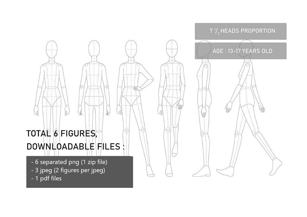 Teen Croquis Fashion Figure Template - Etsy