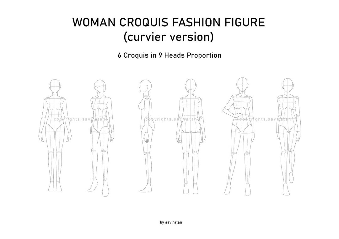 Woman Croquis Fashion Figure Templates (9 Heads Proportion, Curvier Ver ...