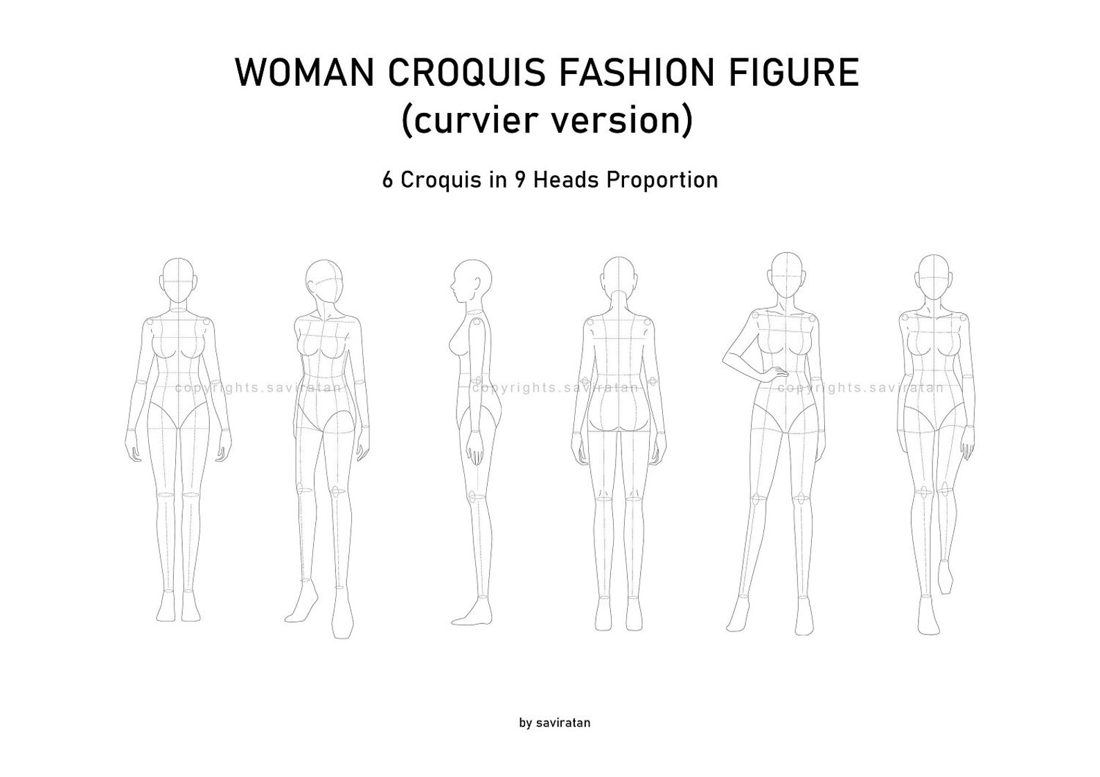 Woman Croquis Fashion Figure Templates 9 Heads Proportion, Curvier Ver ...