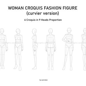 Woman Croquis Fashion Figure Templates 9 Heads Proportion, Curvier Ver ...