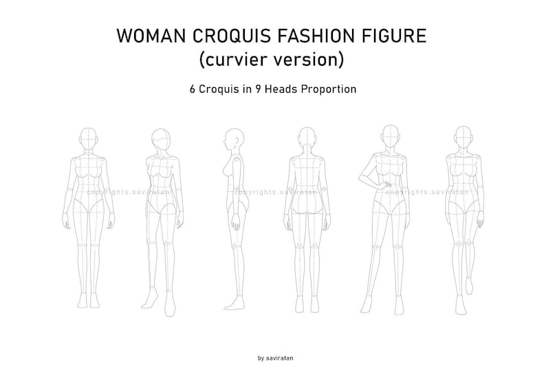 Woman Croquis Fashion Figure Templates 9 Heads Proportion, Curvier Ver ...