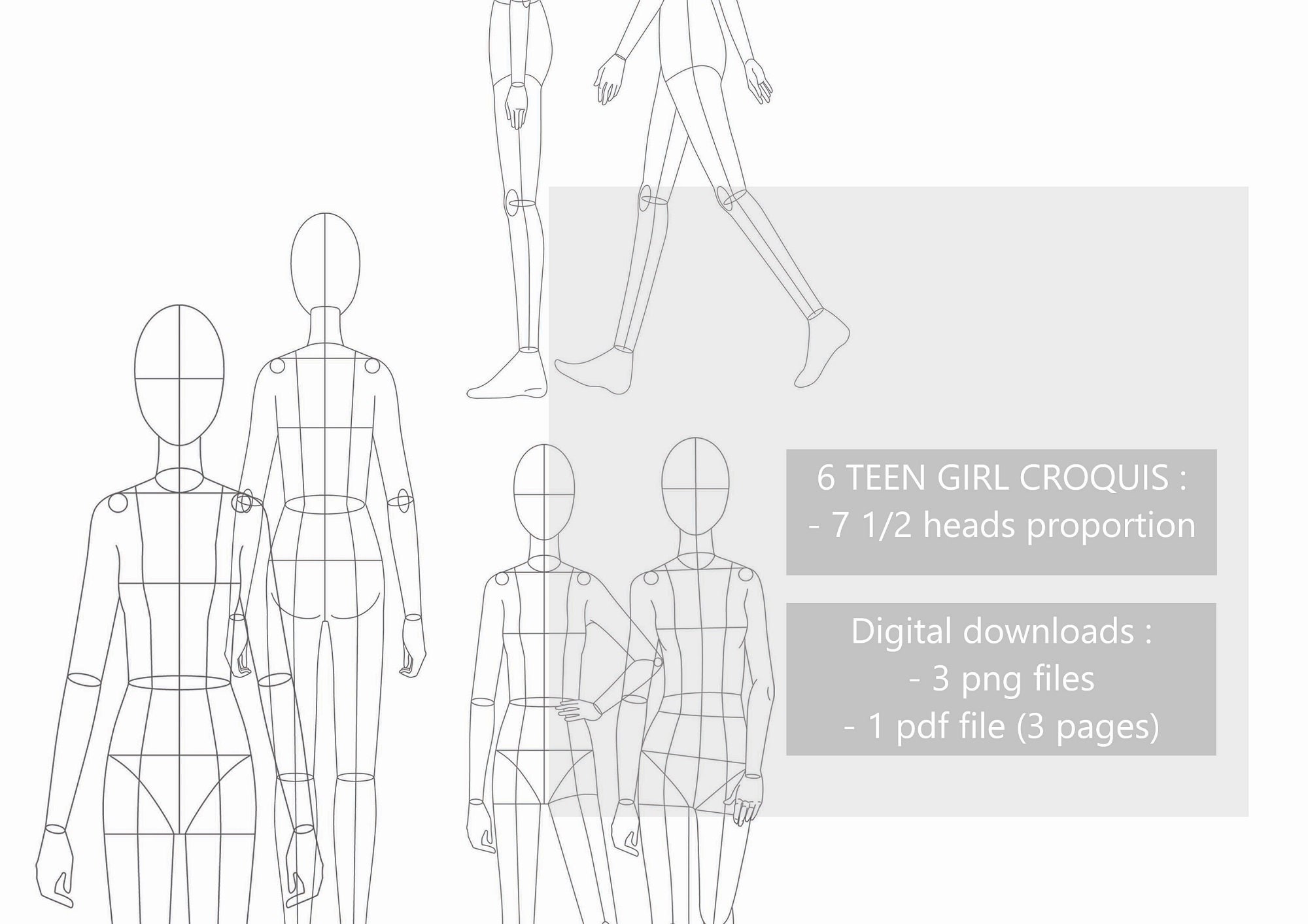 Teen Croquis Fashion Figure Template | Etsy