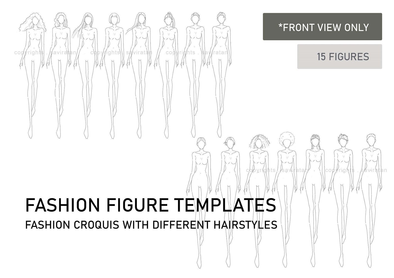 Fashion Figure Templates With Different Hairstyles | Fashion Croquis 10 ...