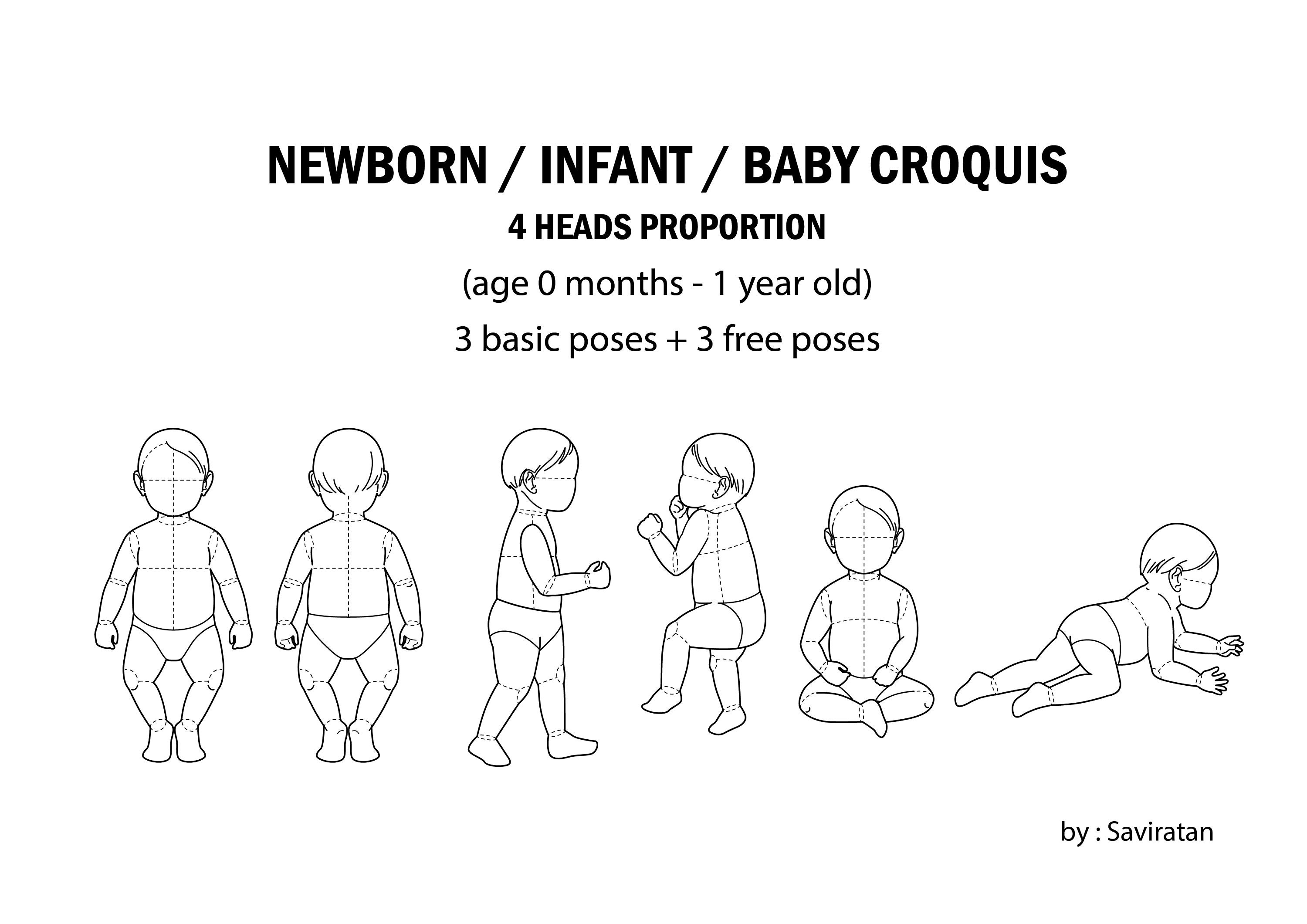 Newborn, Infant, Baby Croquis/body Template/fashion Croquis (drawing ...