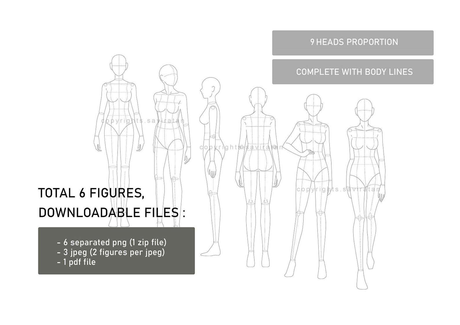 Woman Croquis Fashion Figure Templates 9 Heads Proportion, Curvier Ver ...