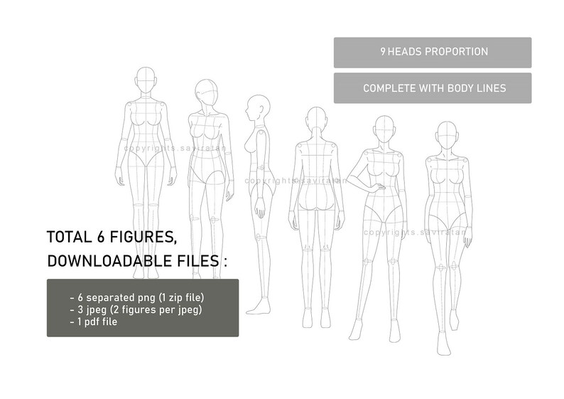 Woman Croquis Fashion Figure Templates 9 Heads Proportion, Curvier Ver ...