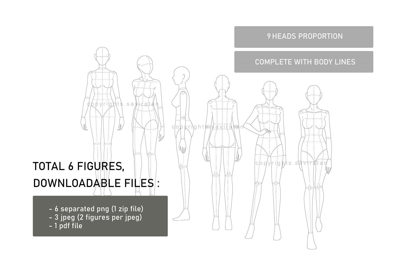 Woman Croquis Fashion Figure Templates 9 Heads Proportion, Curvier Ver ...