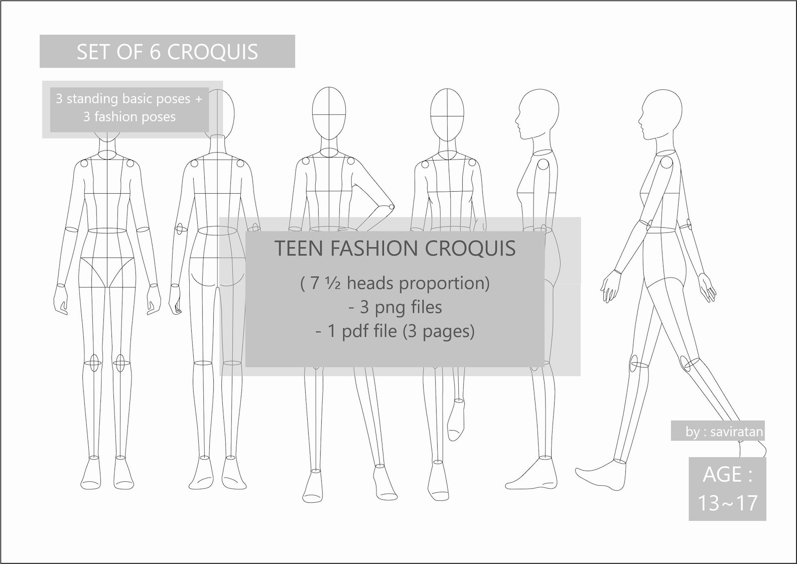 Teen Croquis Fashion Figure Template | Etsy