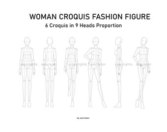 Woman Croquis Fashion Figure Templates 9 Heads Proportion - Etsy