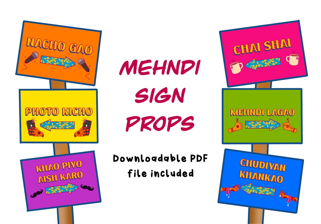 Mehndi/dholki/sangeet/jaggo Prop Signs Downloadable Decor - Etsy
