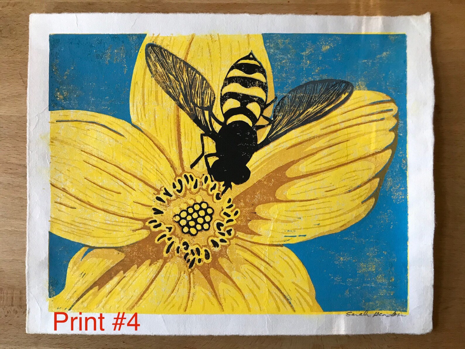 On the Yellow Flower Color Linoleum Print - Etsy